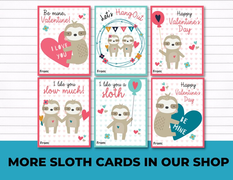Watercolor Sloth Valentines / Printable Valentine / Sloth Valentine ...