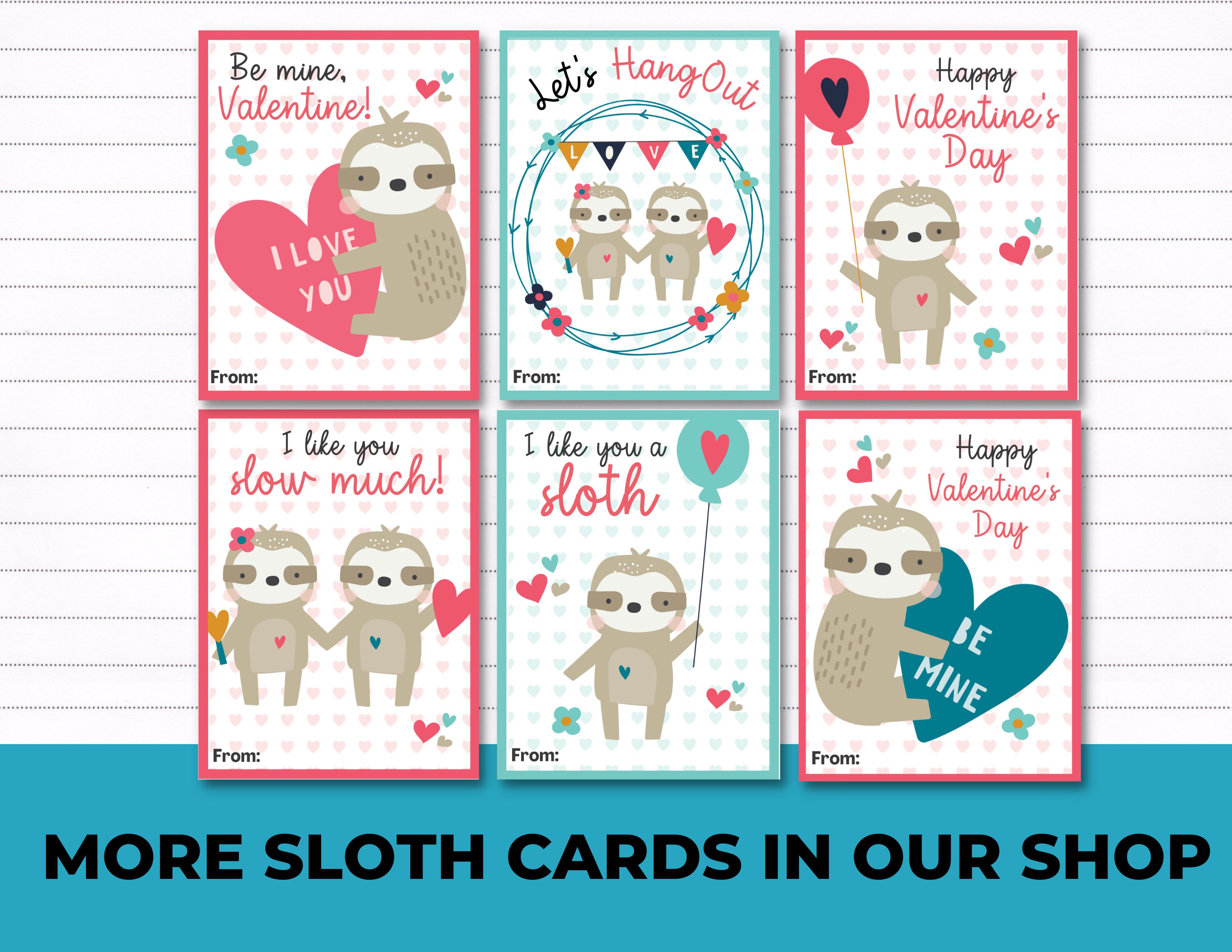 Sloth Valentines / Printable Valentine / Sloth Valentine Card / Instant ...