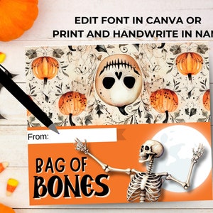 Editable Skeleton Halloween Treat Bag Toppers, Bag of Bones Bag Topper ...