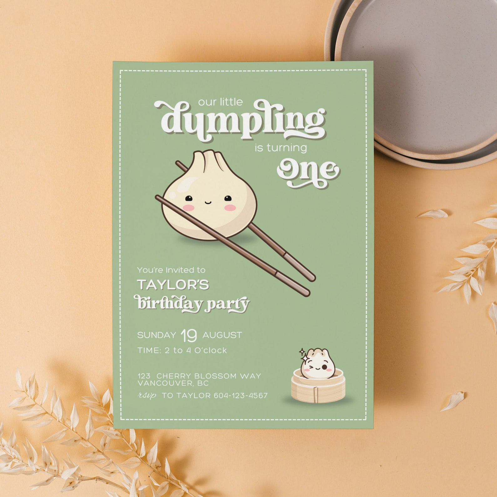 EDITABLE Little Dumpling Birthday Invitation, First Birthday Bao ...