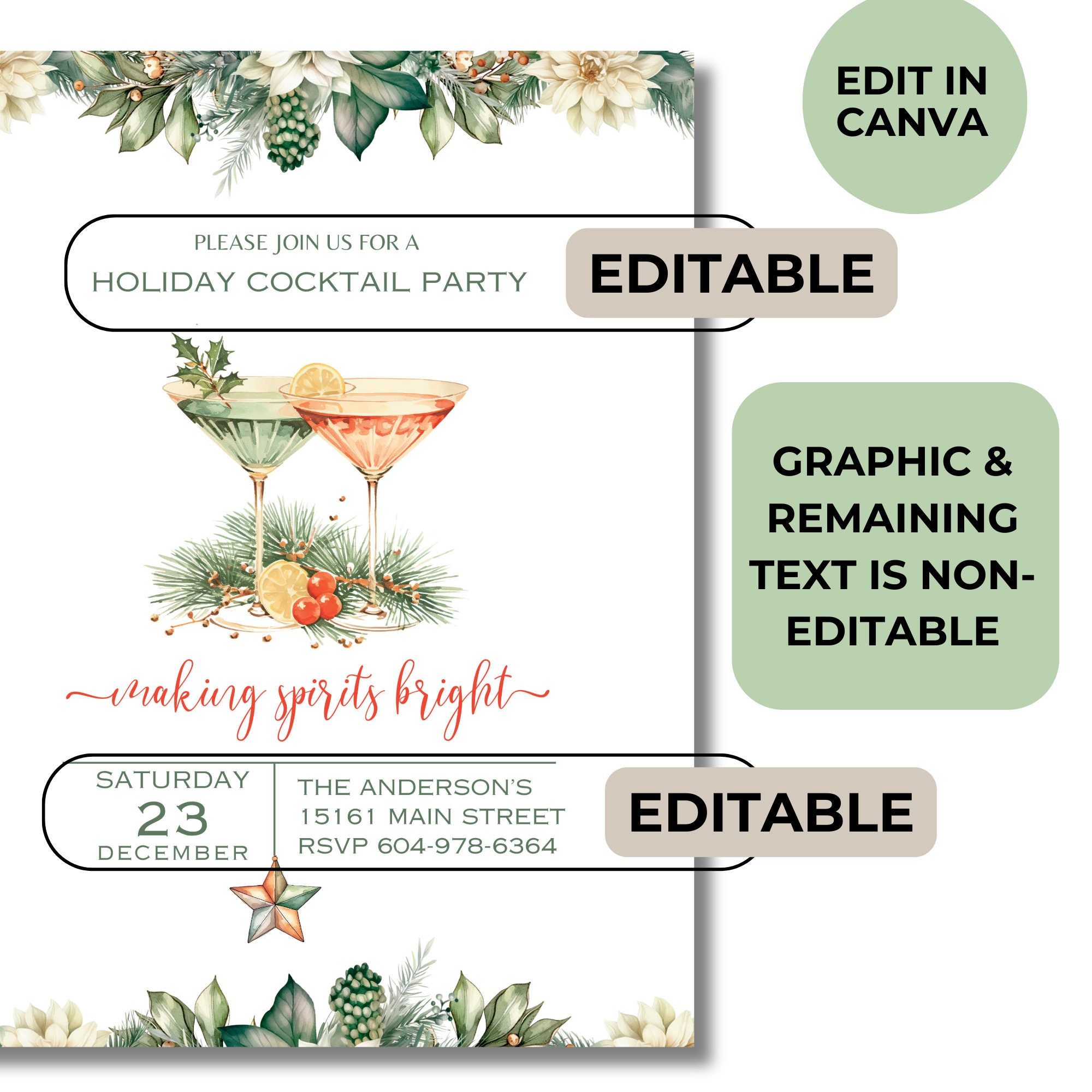 Editable Holiday Cocktail Party Invitation 5x7 Making Spirits - Etsy