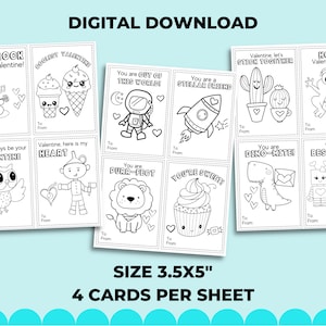 Valentine Coloring Cards / Classroom Valentine Cards / Kid Valentine ...