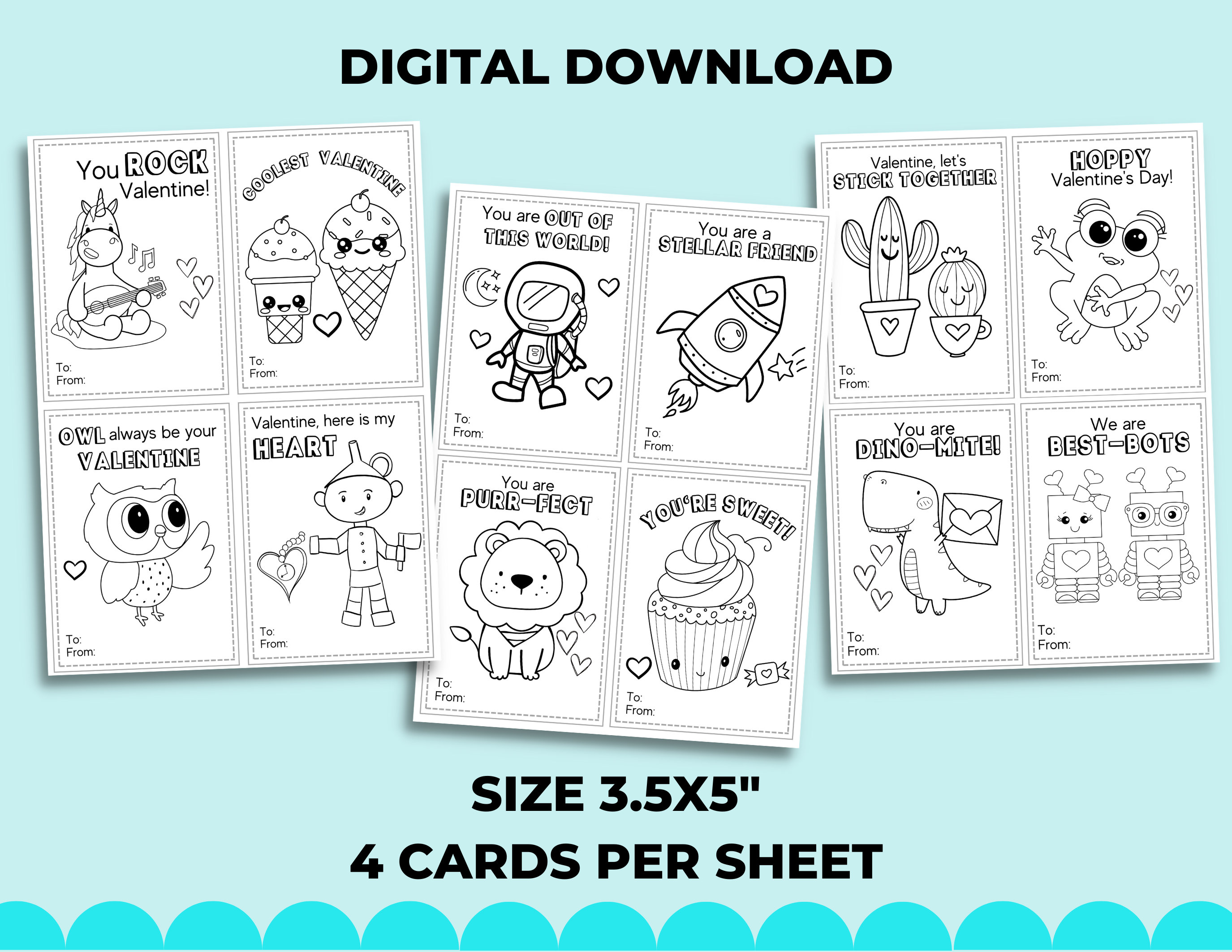 Valentine Coloring Cards / Classroom Valentine Cards / Kid - Etsy