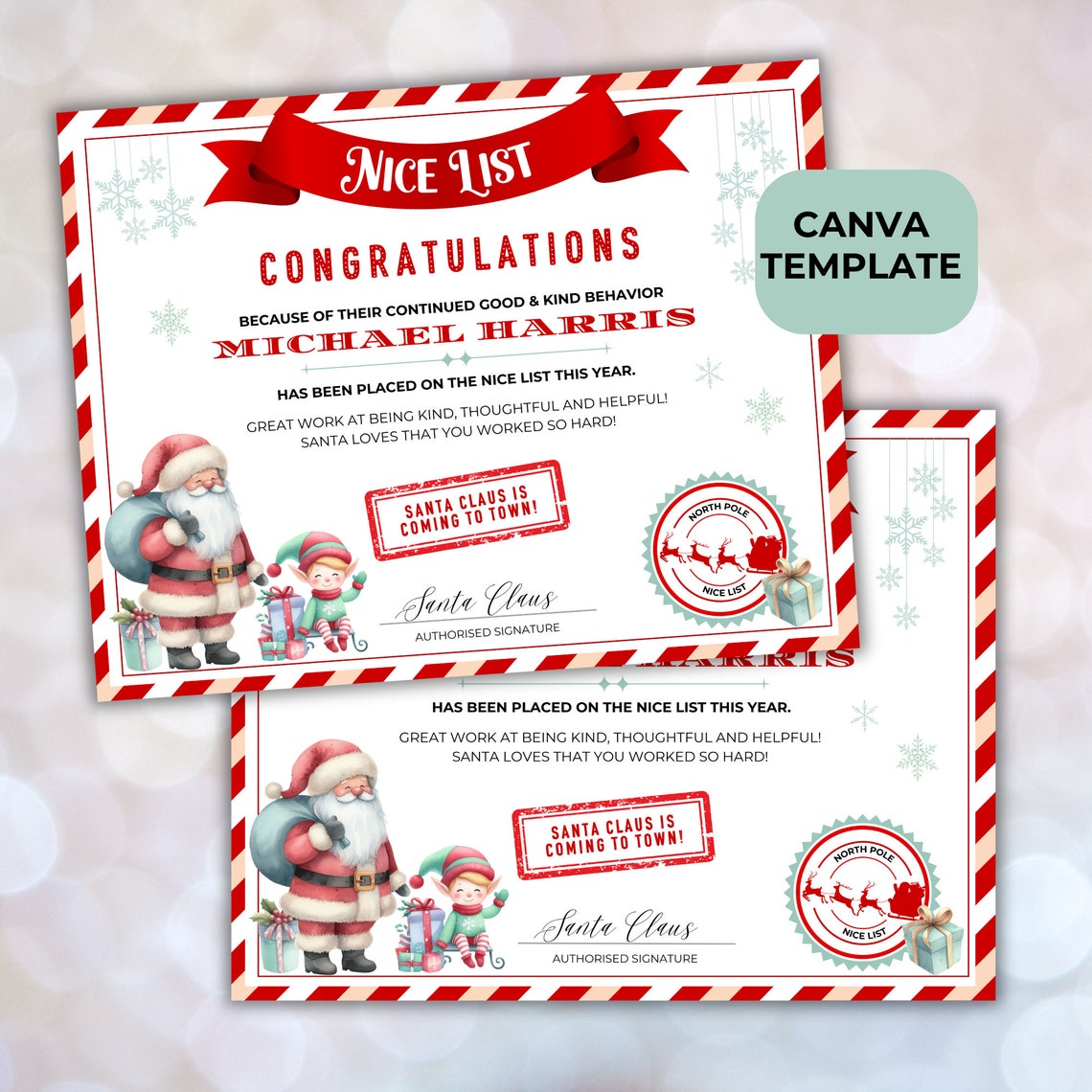 Editable Nice List Certificate Template, Christmas Nice List Letter ...