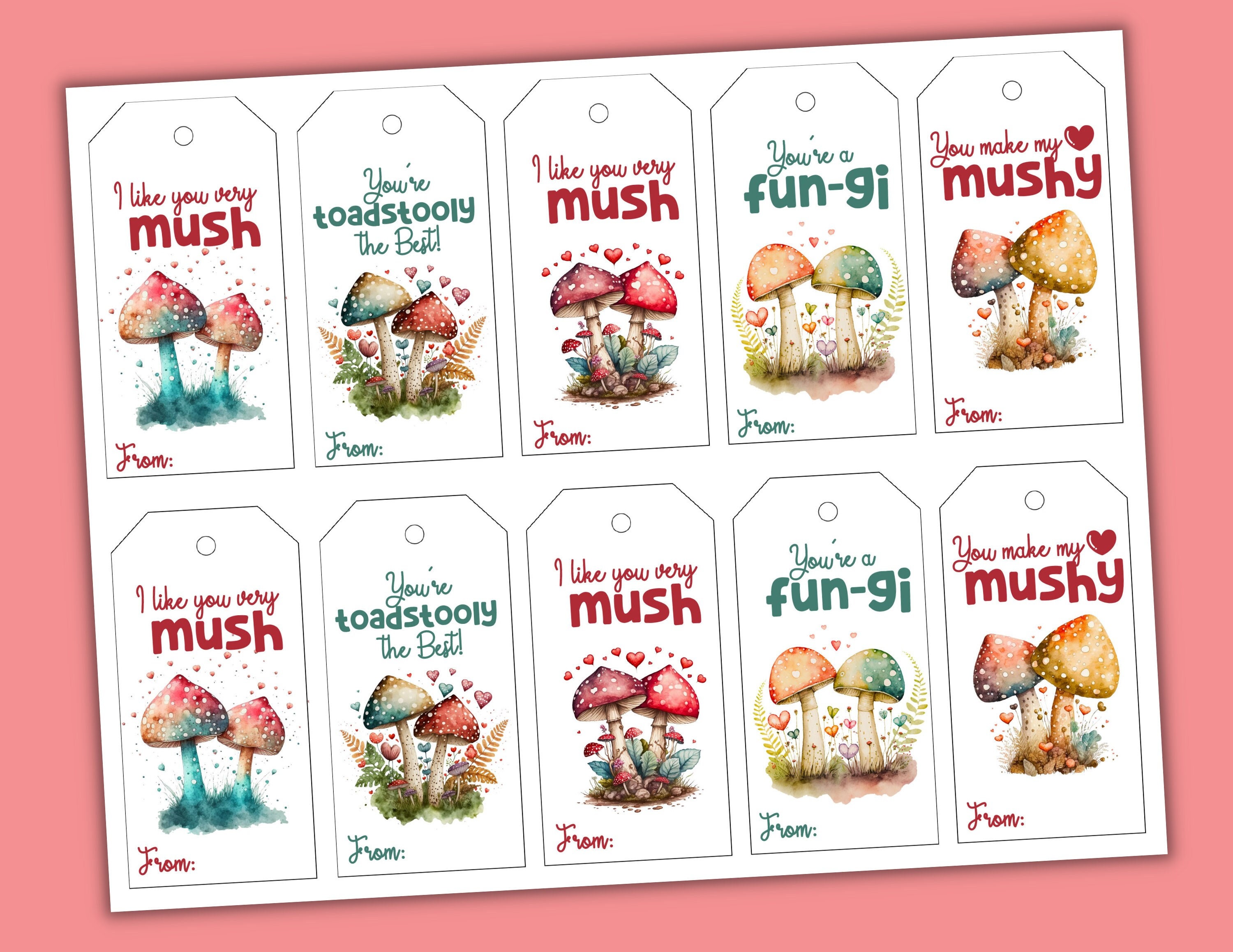 Mushroom Valentine / Printable PDF / Valentines Day Tags / Gift Tags ...