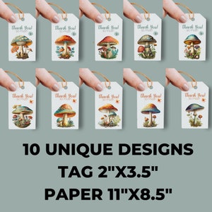 Mushroom Gift Tags, Watercolor Mushroom, Printable Thank You Tags ...