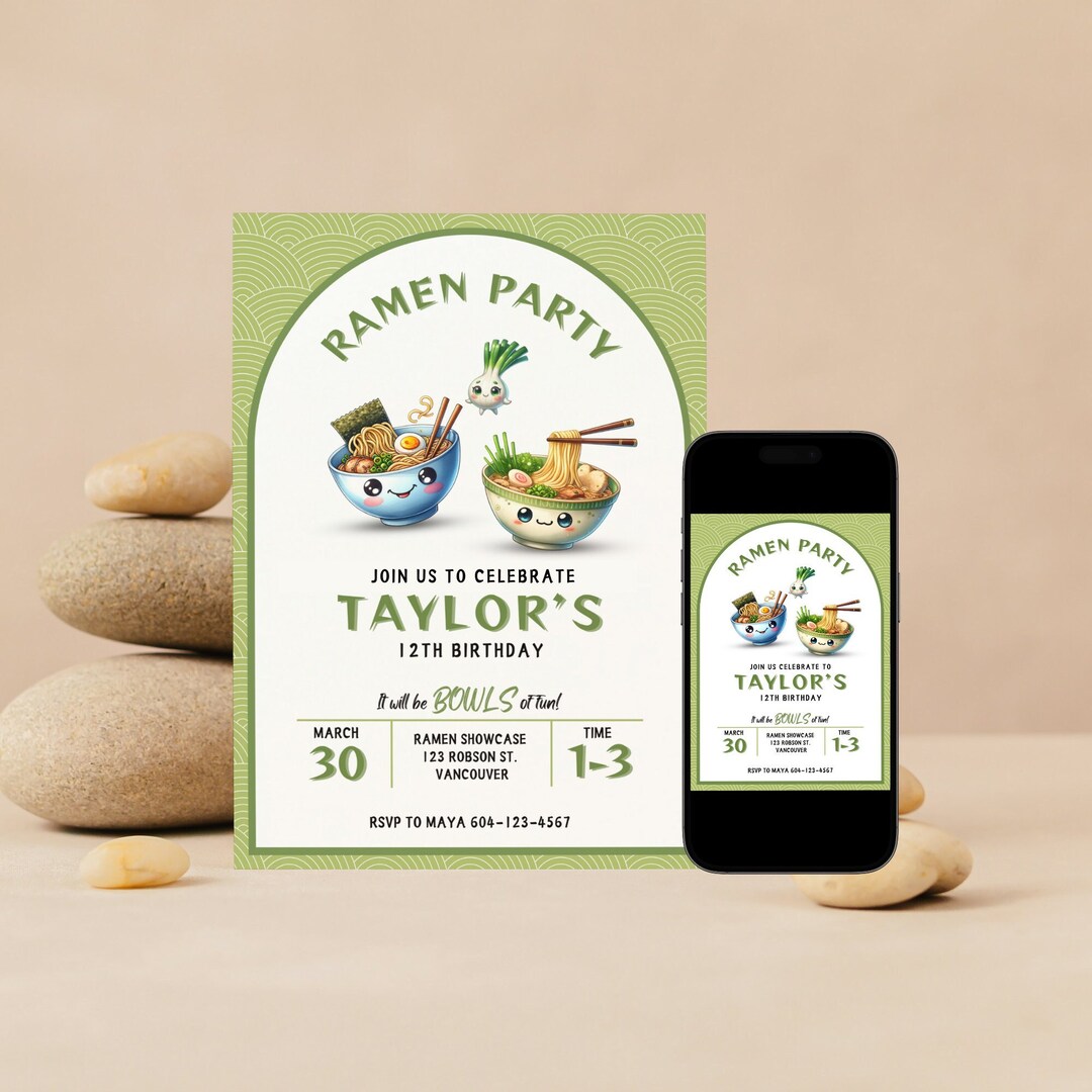 EDITABLE Ramen Party Invitation, Japanese Party Invitation, Kawaii ...