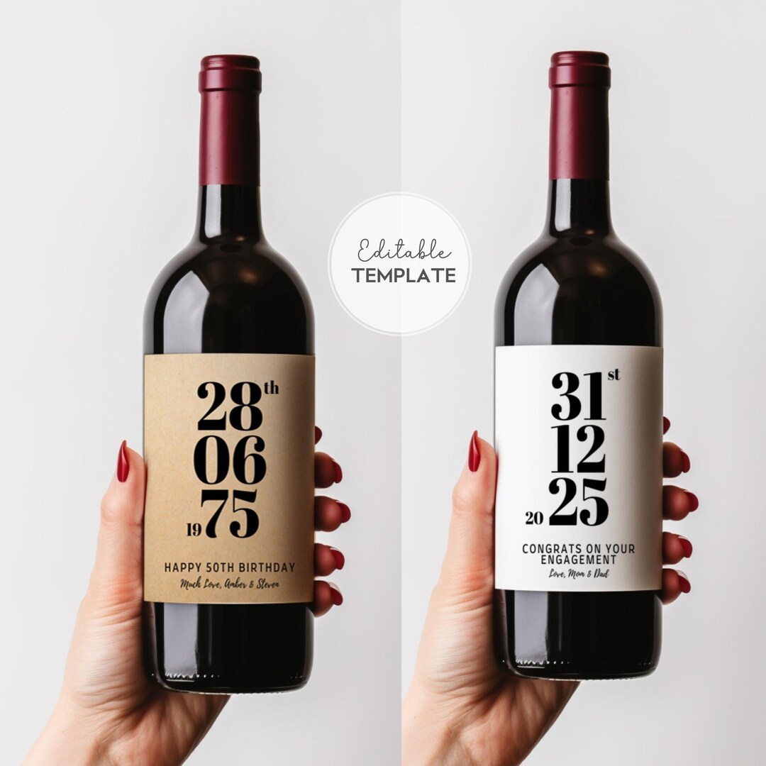 Custom Birthday Wine Labels, Editable Wine Label Template Canva ...