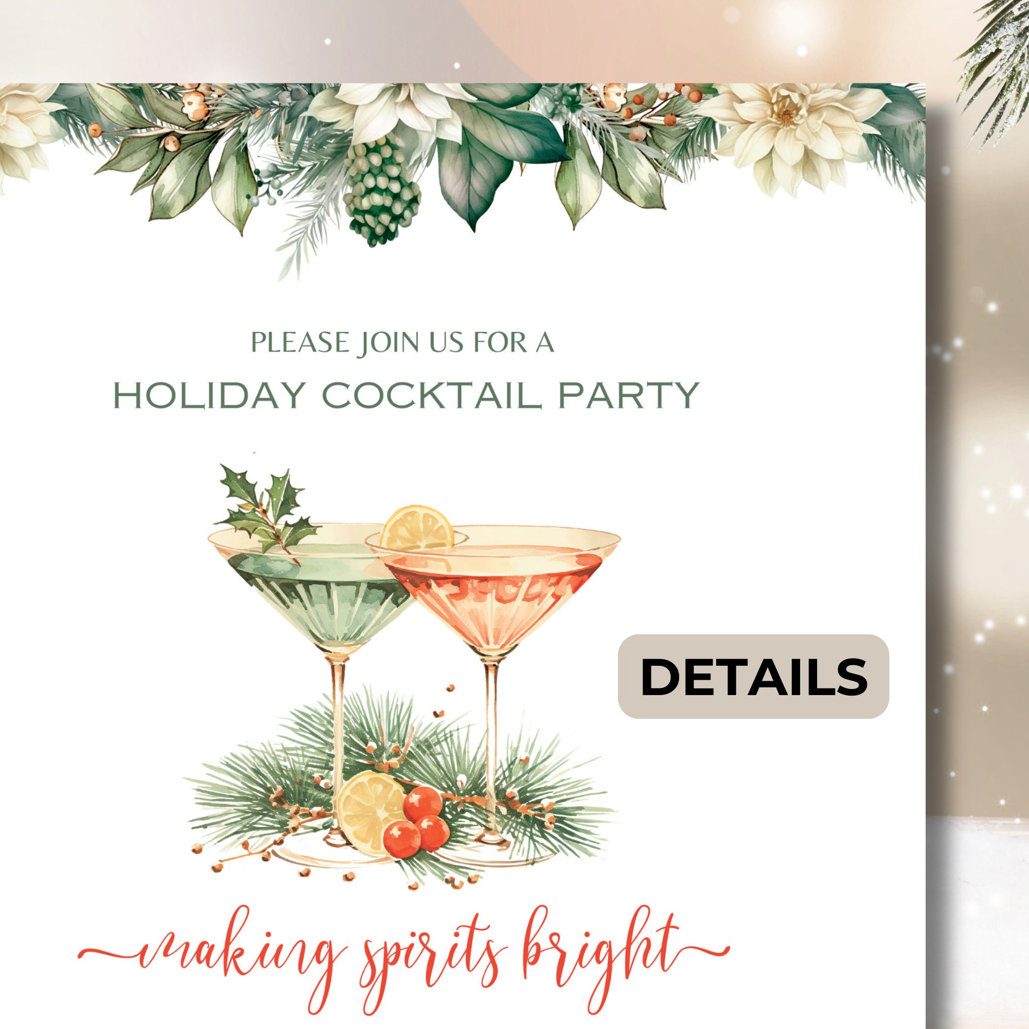 Editable Holiday Cocktail Party Invitation 5x7 Making Spirits - Etsy