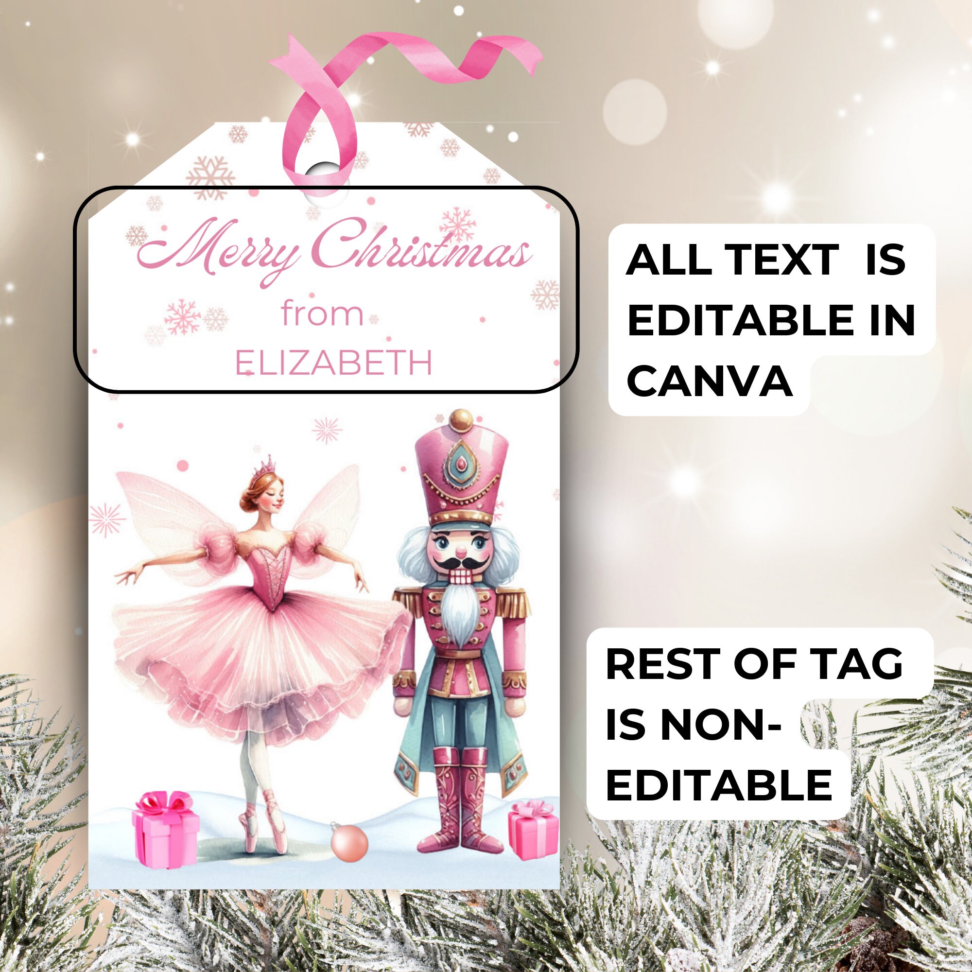 EDITABLE Nutcracker Favor Tags, Pink Nutcracker Gift Tags, Sugar Plum ...
