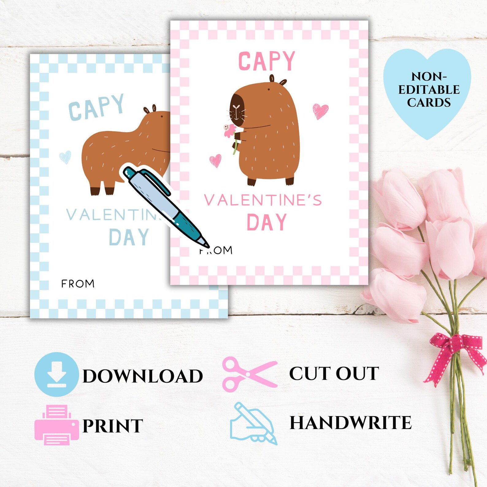 Capybara Valentines Day Card Printable, Capy Valentine Card Exchange ...