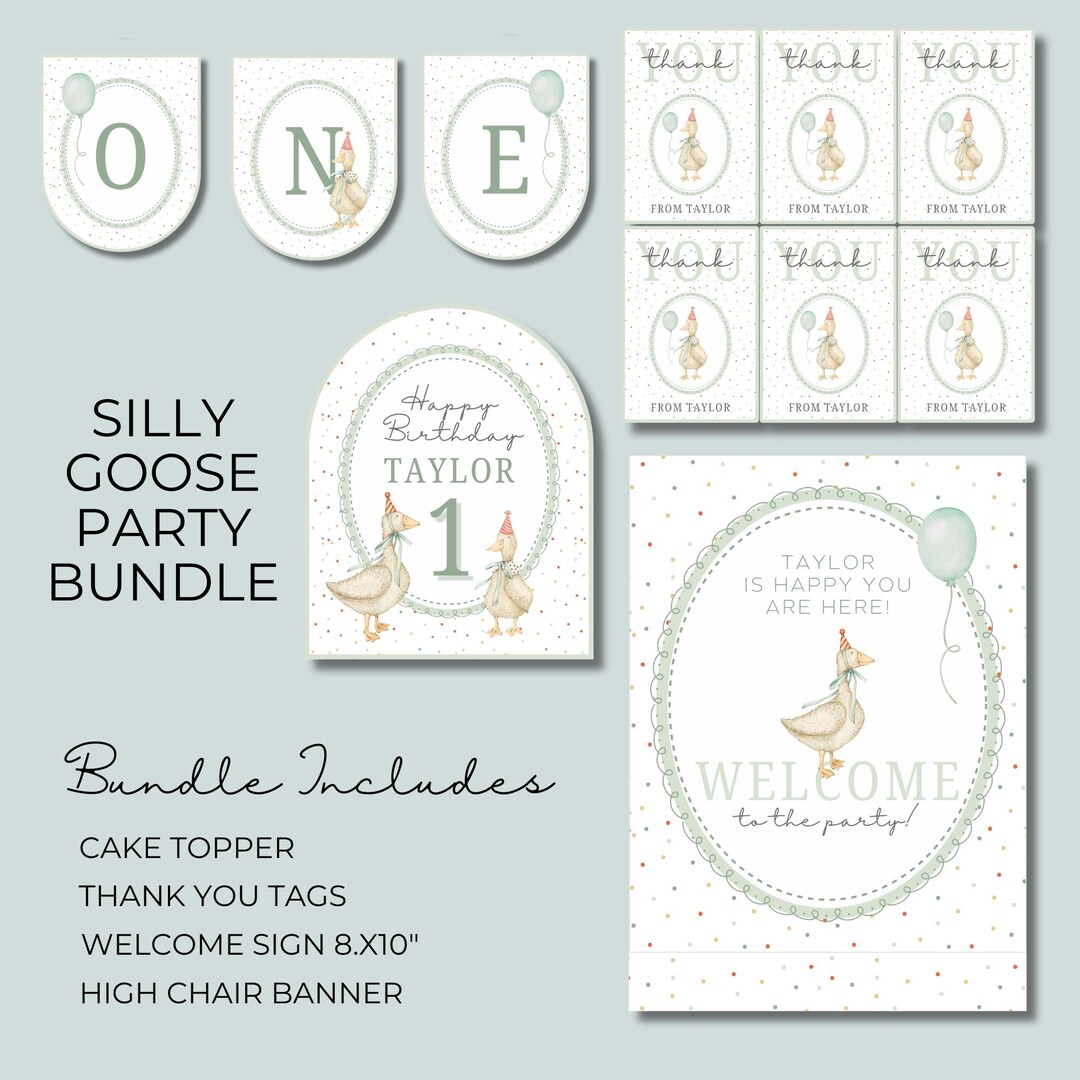 PARTY BUNDLE, Goose Birthday Decor, Silly Goose Thank You Tags, High ...
