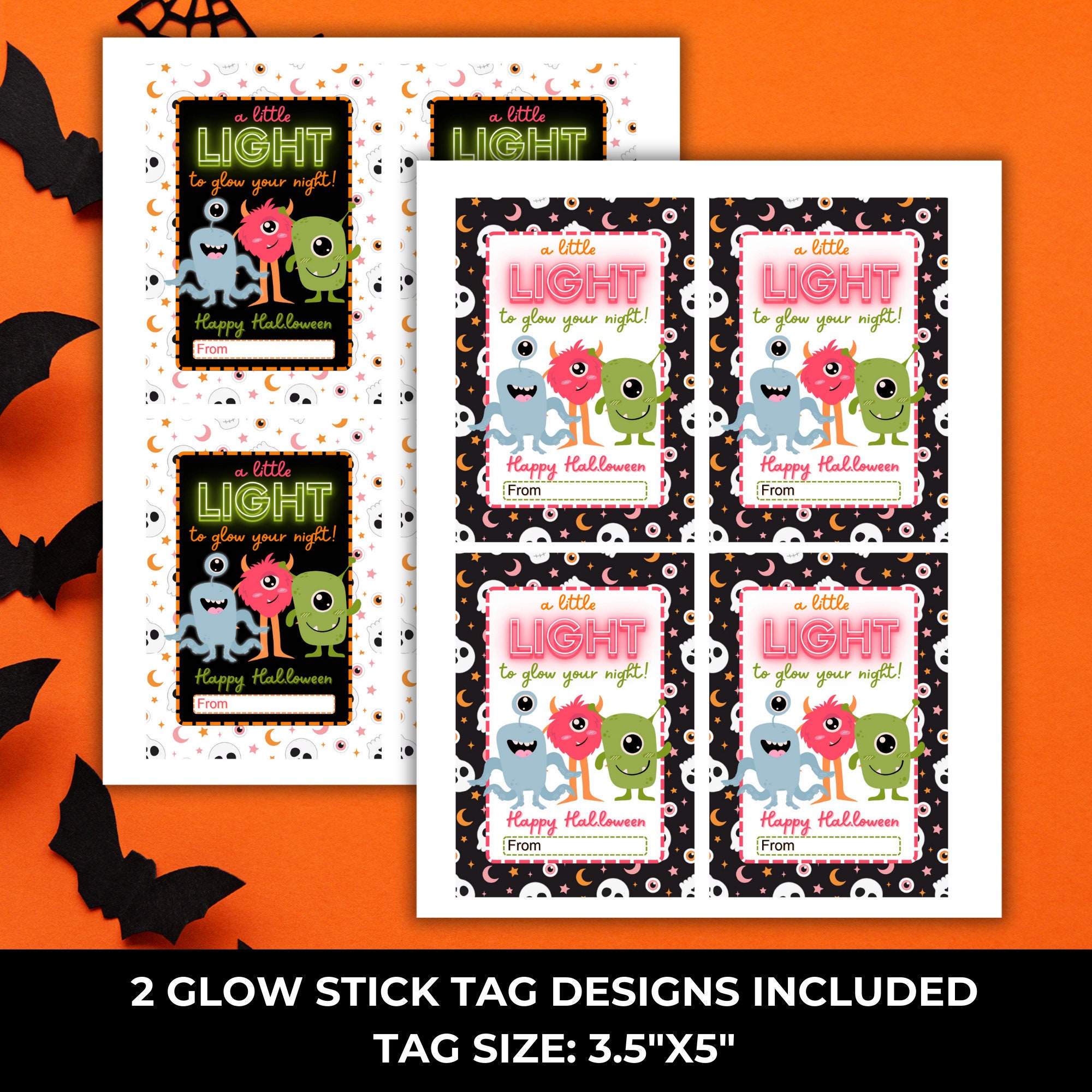 Printable A Little Light to Glow Your Night. Monster Glow Stick Cards ...