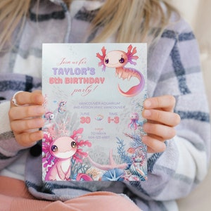 EDITABLE Axolotl Birthday Invitation, Axolotl Invitation, Axolotl ...