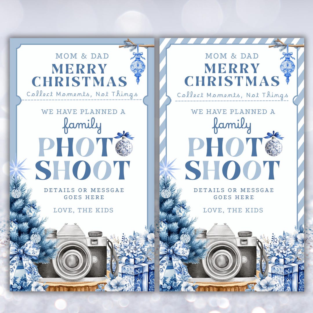 Photo Session Gift Template, Christmas Photo Shoot Gift, Blue ...