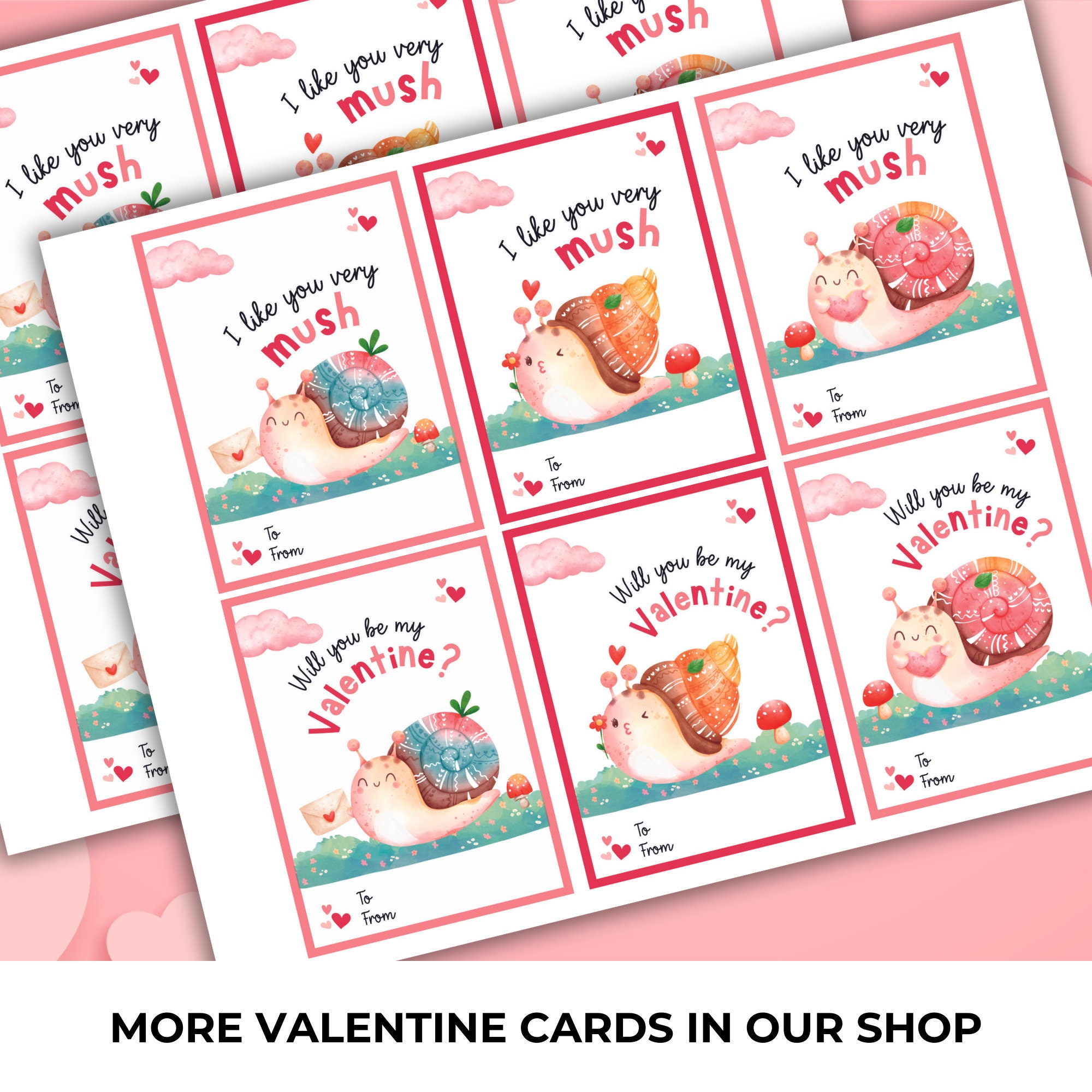Printable Mushroom Valentine Cards, Kids Valentines, Mushroom Cards for ...