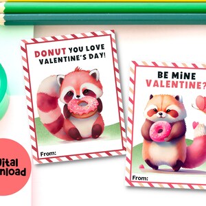 Red Panda Valentine Printable / Panda Valentine Cards / Donut ...