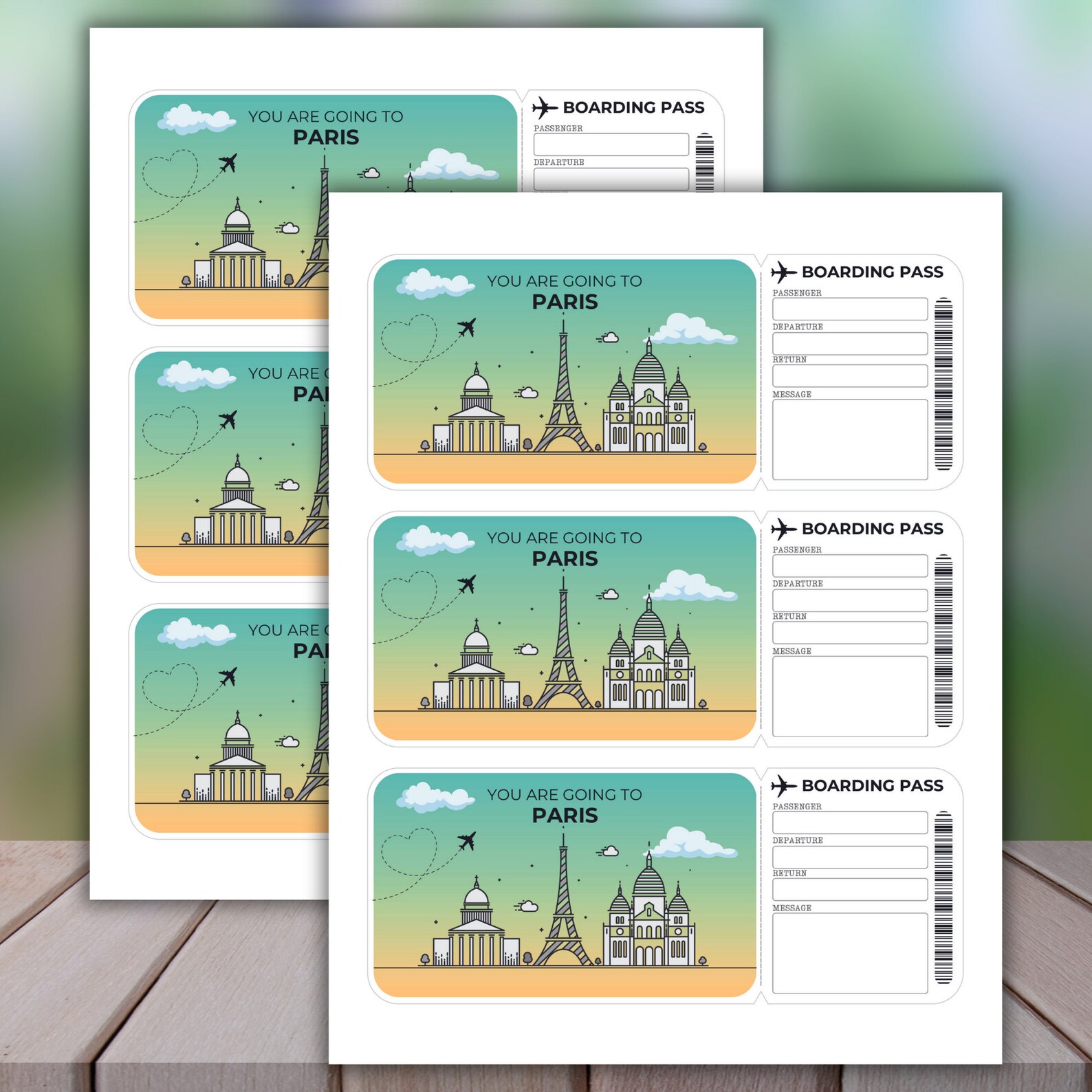 EDITABLE Paris France Surprise Gift Ticket, Editable Canva Boarding ...
