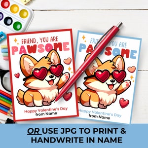 EDITABLE You Are Pawsome Corgi Dog Valentine's Day Card, Kids School ...