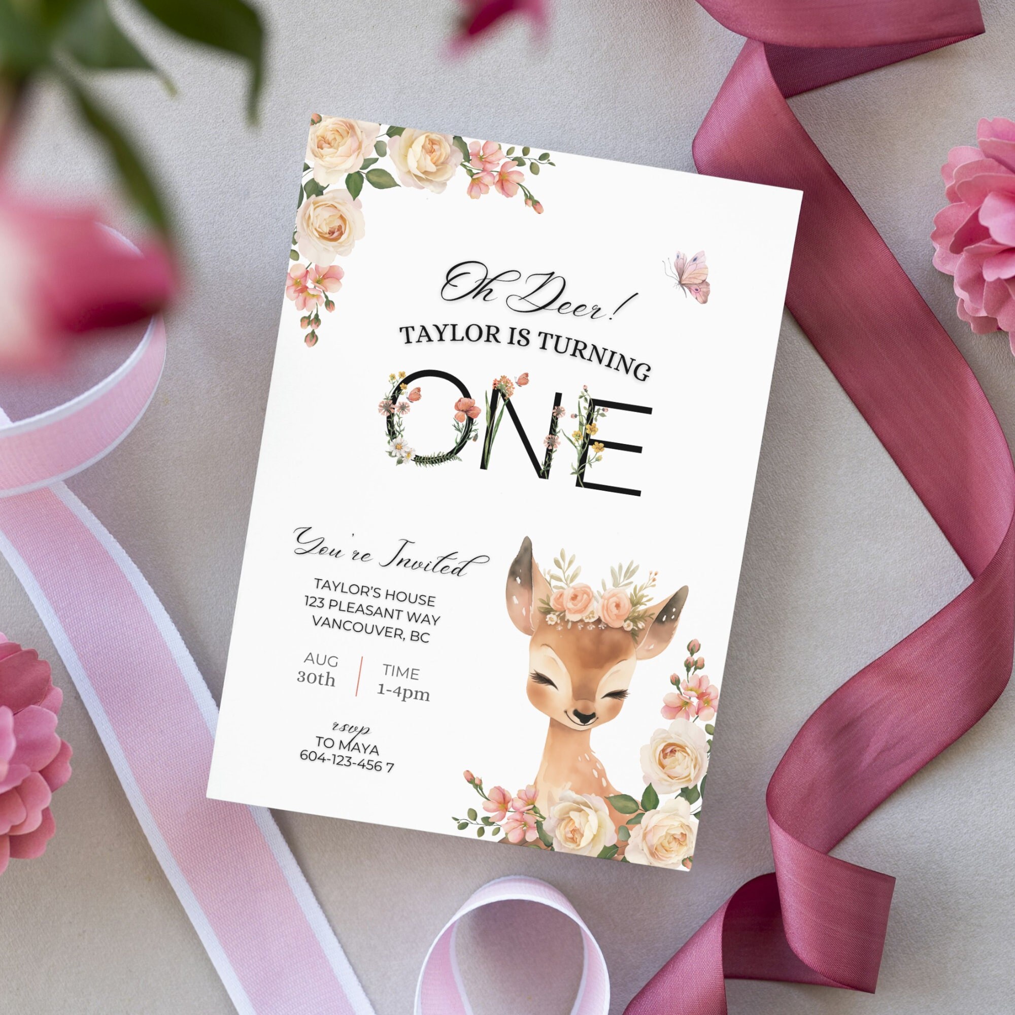 Oh Deer Birthday Invitations, Printable Oh Deer Birthday Party Invite ...