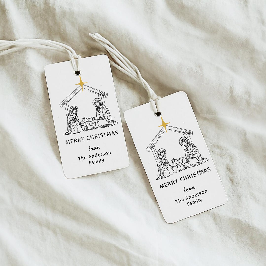 Nativity Christmas Gift Tags Printable, Holy Family Christian Jesus ...