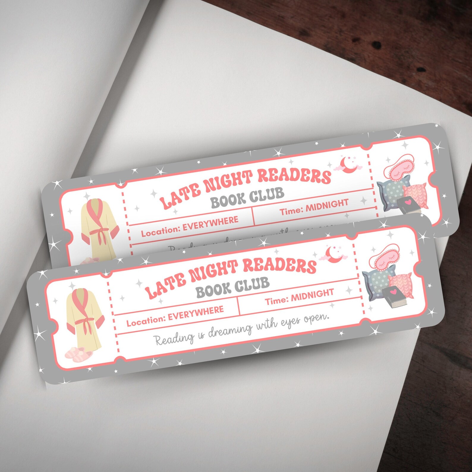 Late Night Readers Book Club Bookmark, Bookmark Ticket Voucher, Night ...