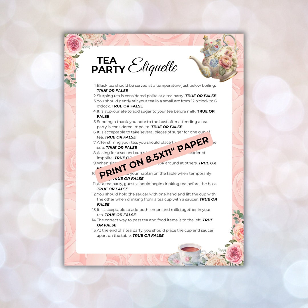 Tea Party Etiquette Game Printable, Tea Etiquette, Ladies Tea Party ...