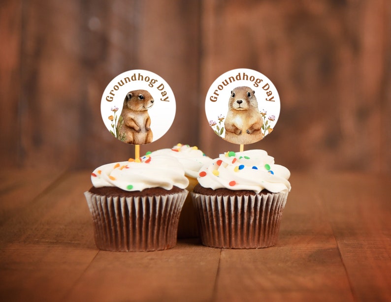 Groundhog Day Cupcake Toppers / Party Printable / Punxsutawney Phil ...