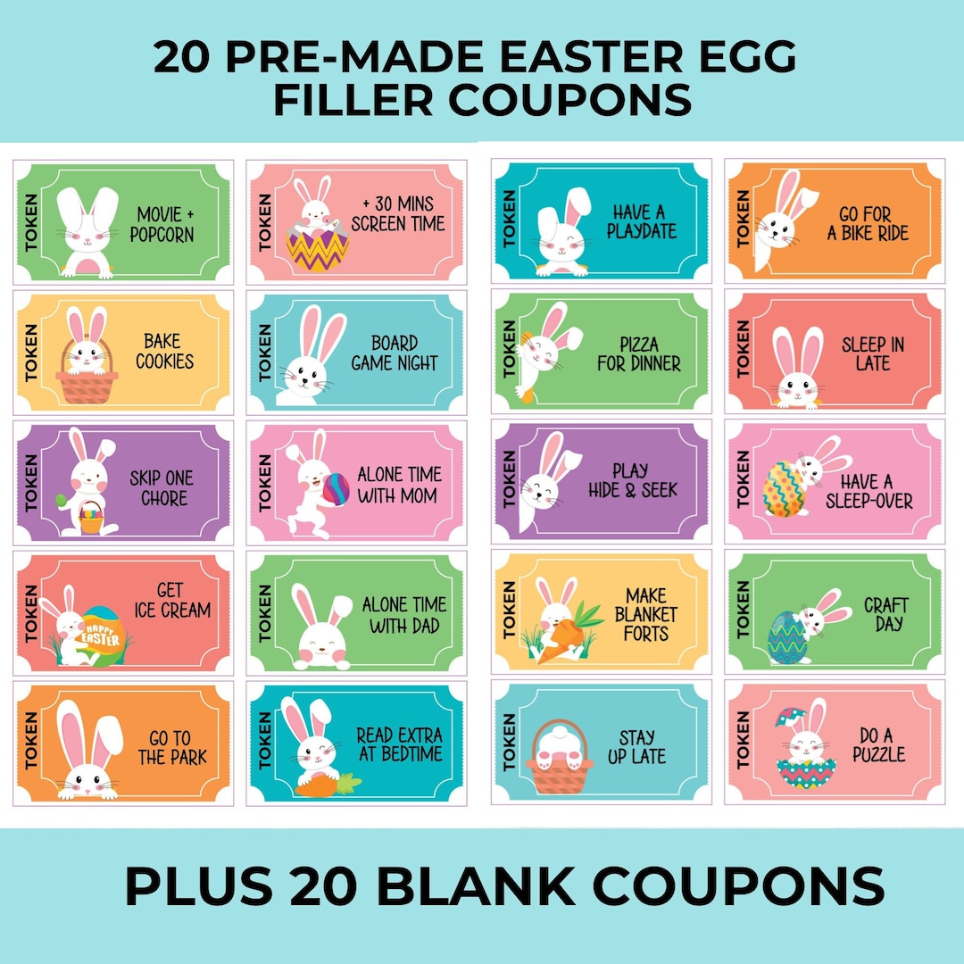 Printable Easter Egg Tokens, Easter Egg Filler Coupons, Easter Coupons ...