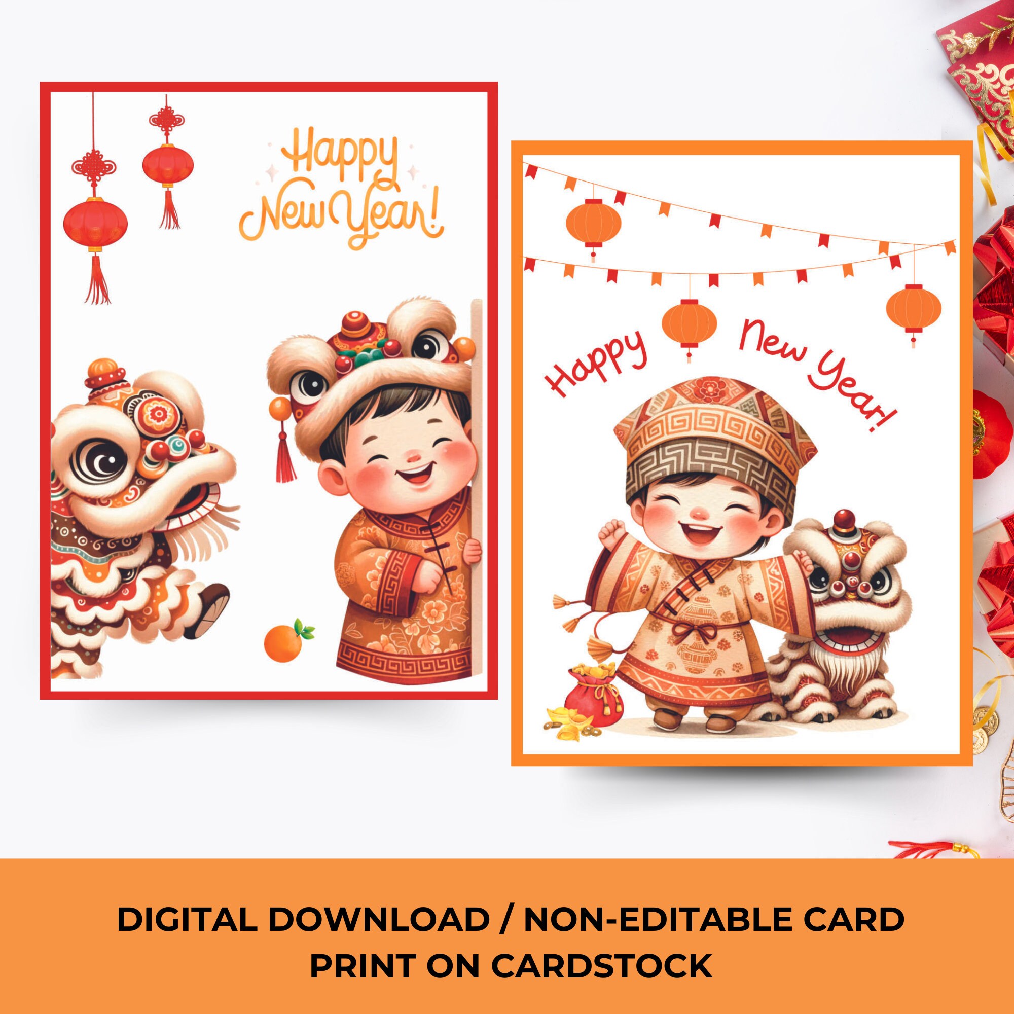 2024 Year of the Dragon Chinese New Year Card, 3X4 Printable Chinese ...