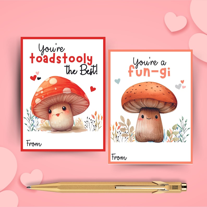 Printable Mushroom Valentine Cards, Kids Valentines, Mushroom Cards for ...