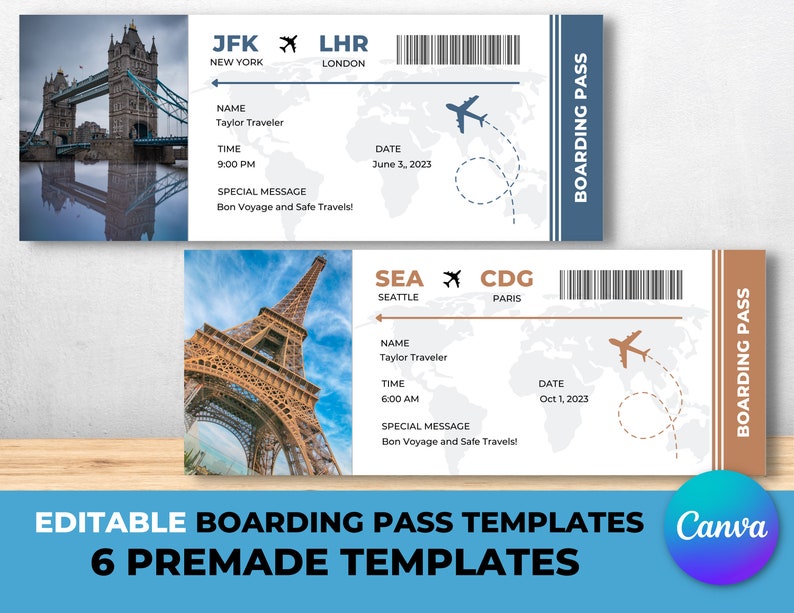 Editable Boarding Pass Template Printable Airline Ticket - Etsy