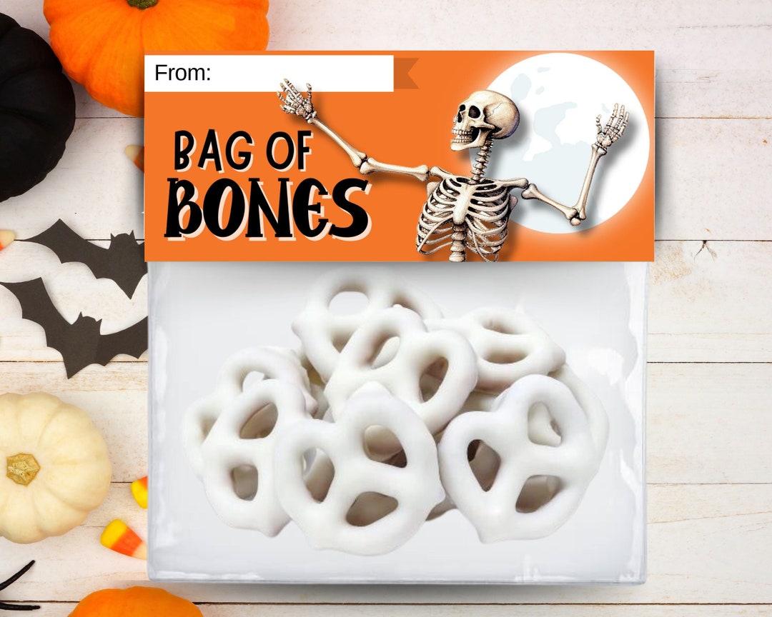 Editable Skeleton Halloween Treat Bag Toppers, Bag of Bones Bag Topper ...