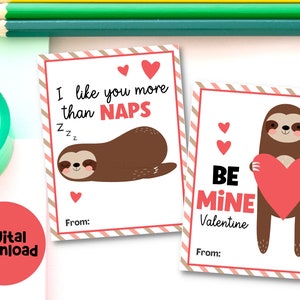 Sloth Valentines / Printable Valentine / Sloth Valentine Card / Instant ...