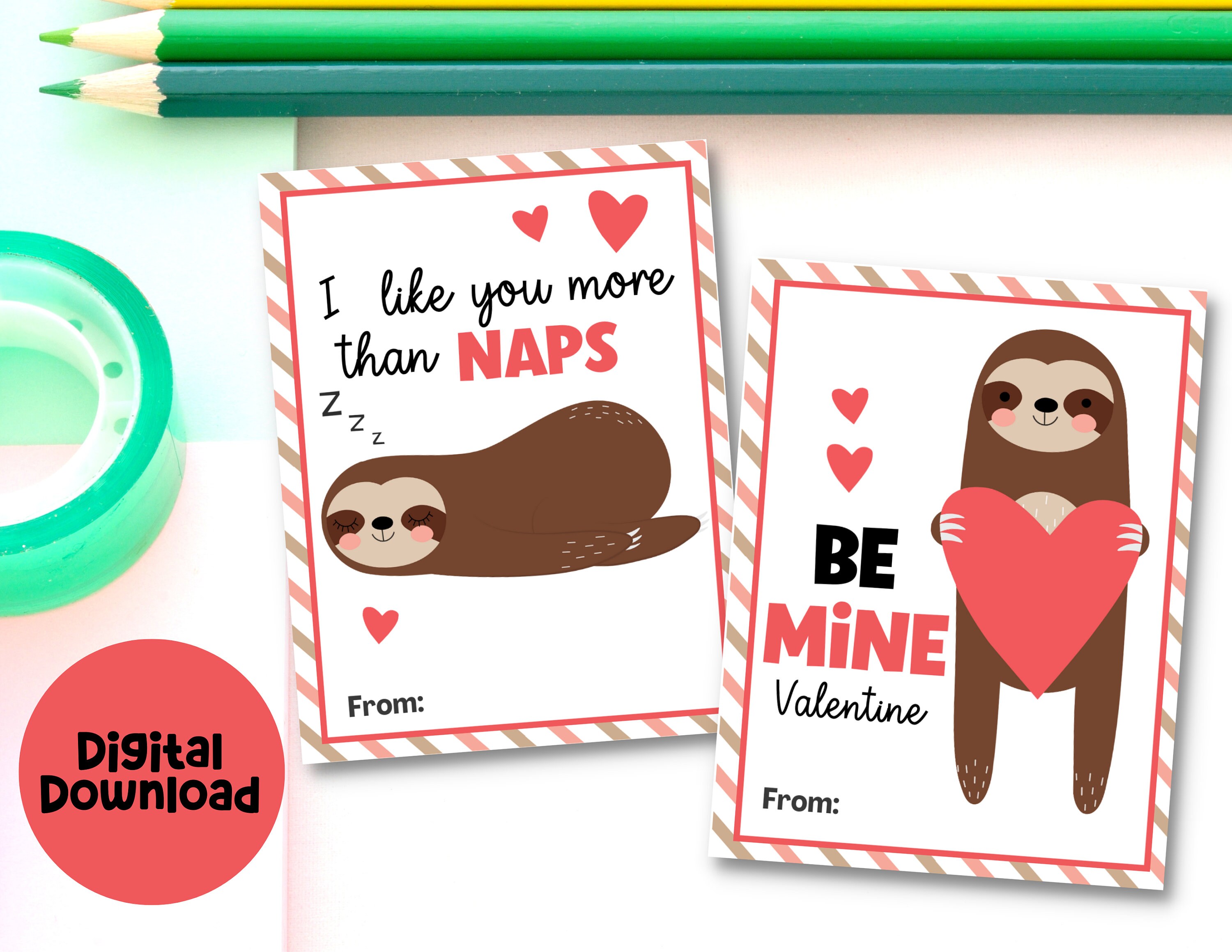 Sloth Valentines / Printable Valentine / Sloth Valentine Card / Instant ...