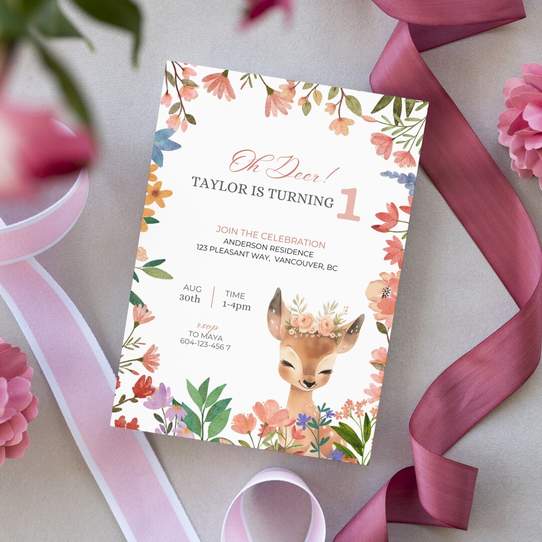 Oh Deer Birthday Invitations, Printable Deer Birthday Party Invite ...