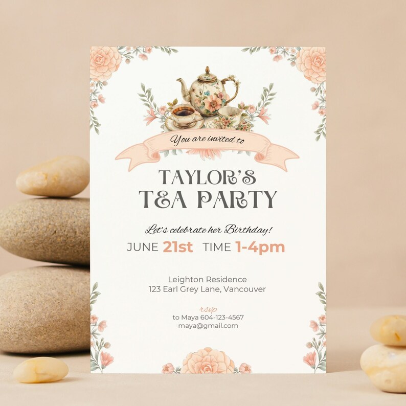 EDITABLE Tea Party Birthday Invitation, Blush Pink Par-tea Invite ...