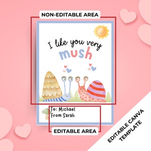 EDITABLE Snail Valentine Card, Mushroom Valentines, Printable Kids ...