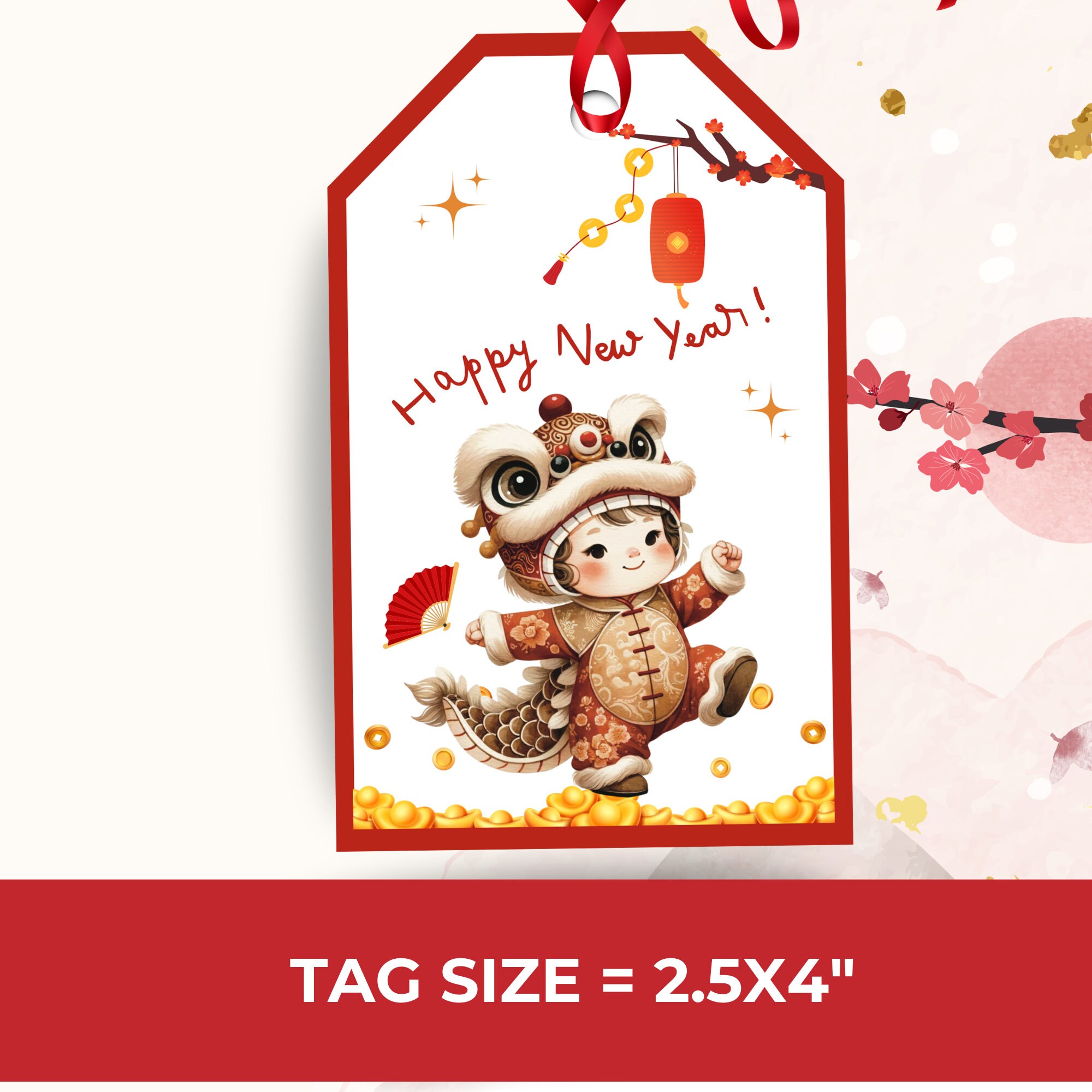 2024 Year of the Dragon Chinese New Year Tags, Printable Chinese New ...
