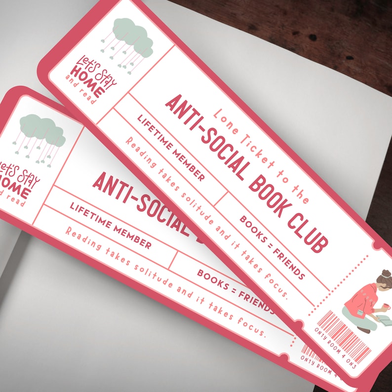 Anti-social Club Bookmark Pink Bookmark Ticket Bookish Gift - Etsy