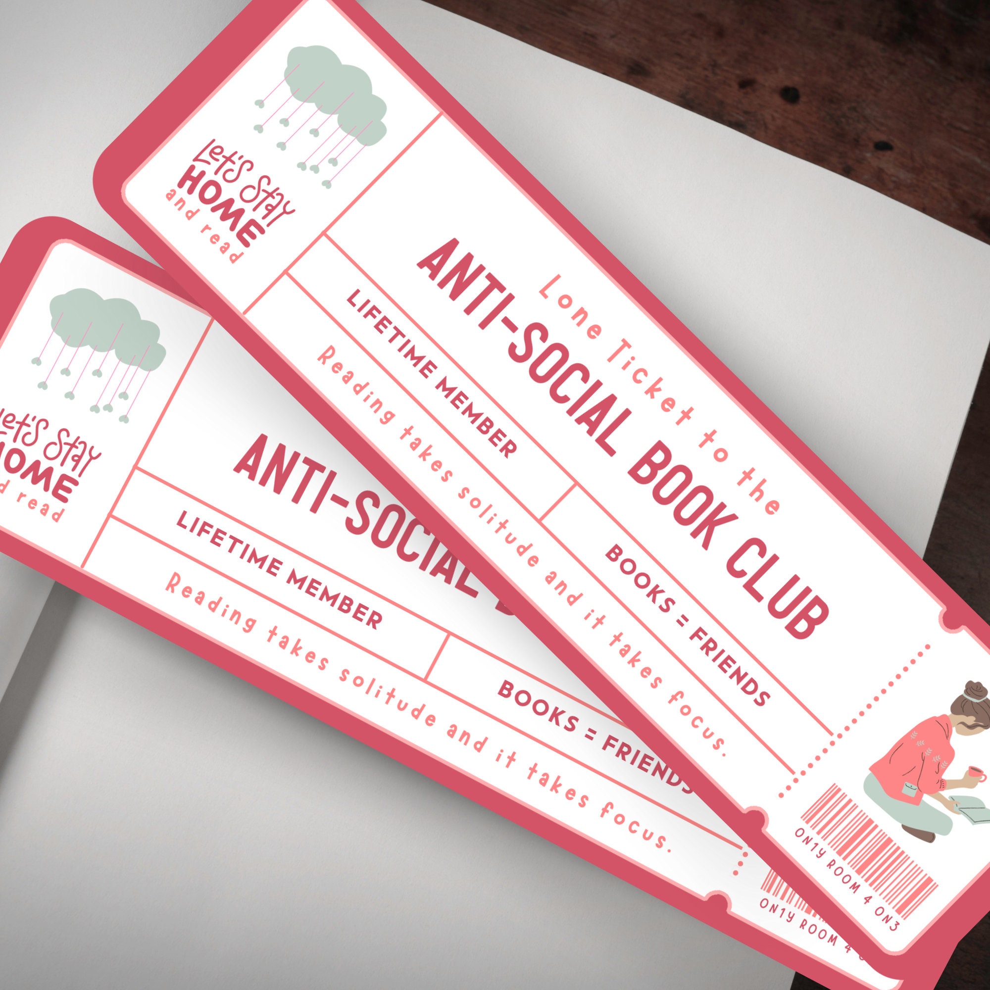 Anti-social Club Bookmark Pink Bookmark Ticket Bookish Gift - Etsy