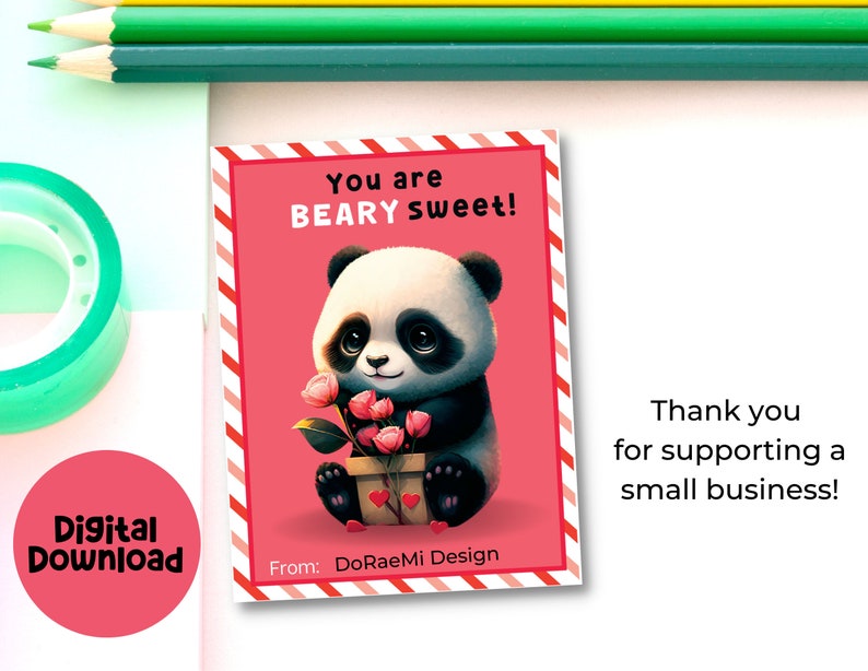 Panda Valentine Printable / Set of Valentine Cards / Printable ...