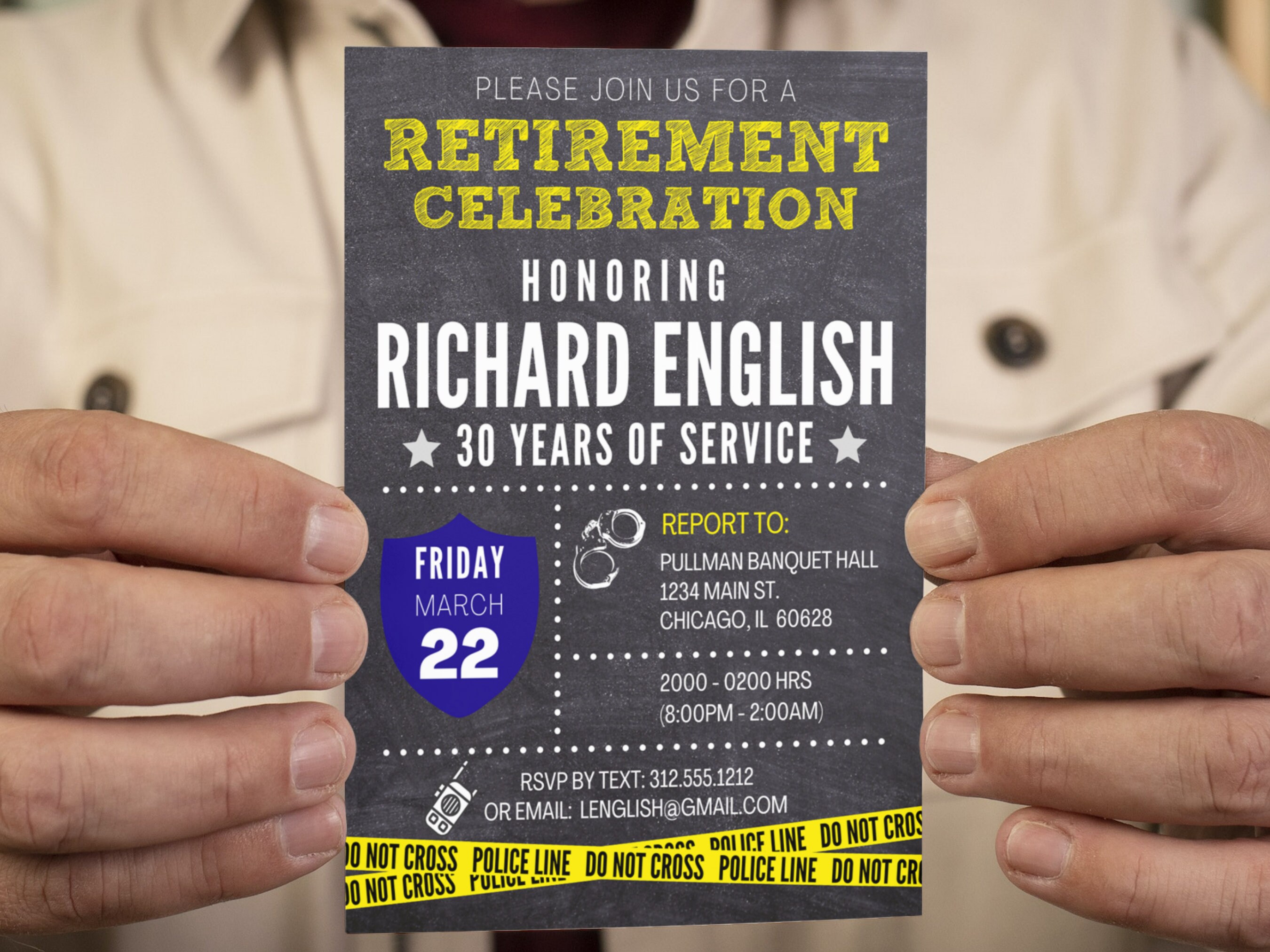 Editable Retirement Party Invitation With Law Enforcement Theme in ...
