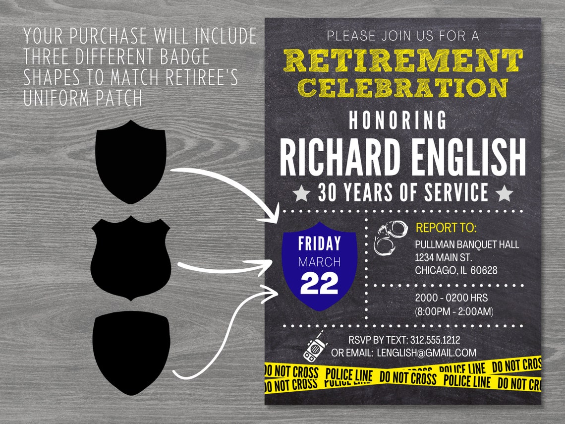 Editable Retirement Party Invitation With Law Enforcement Theme in ...