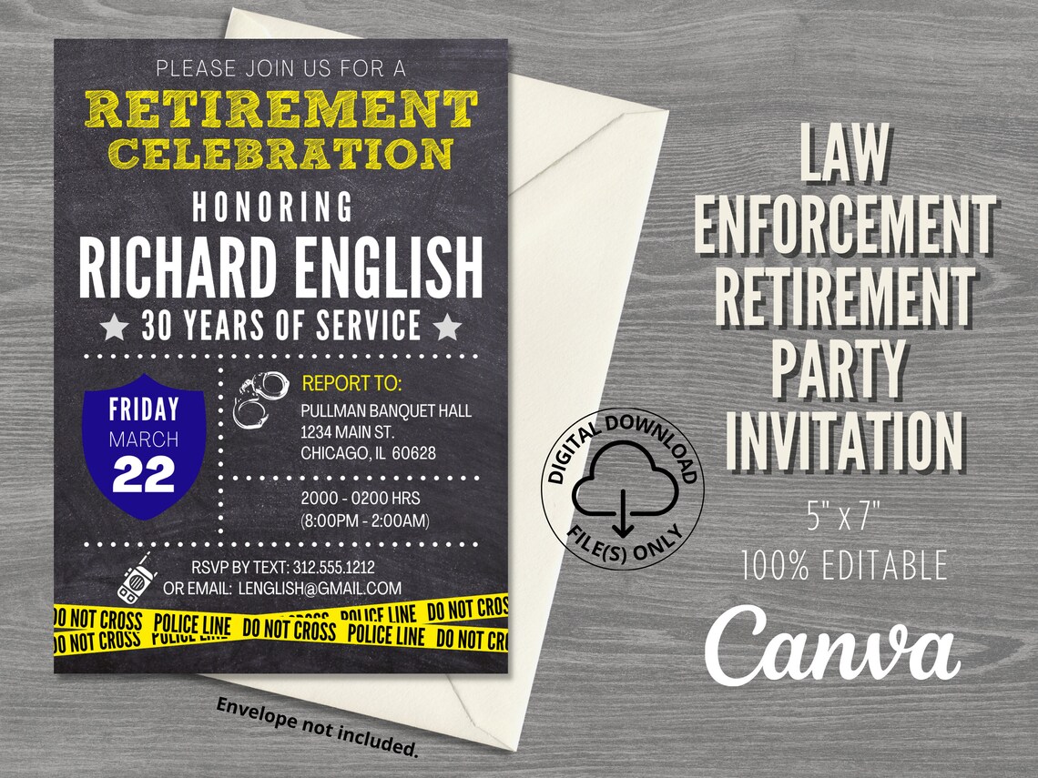 Editable Retirement Party Invitation With Law Enforcement Theme in ...