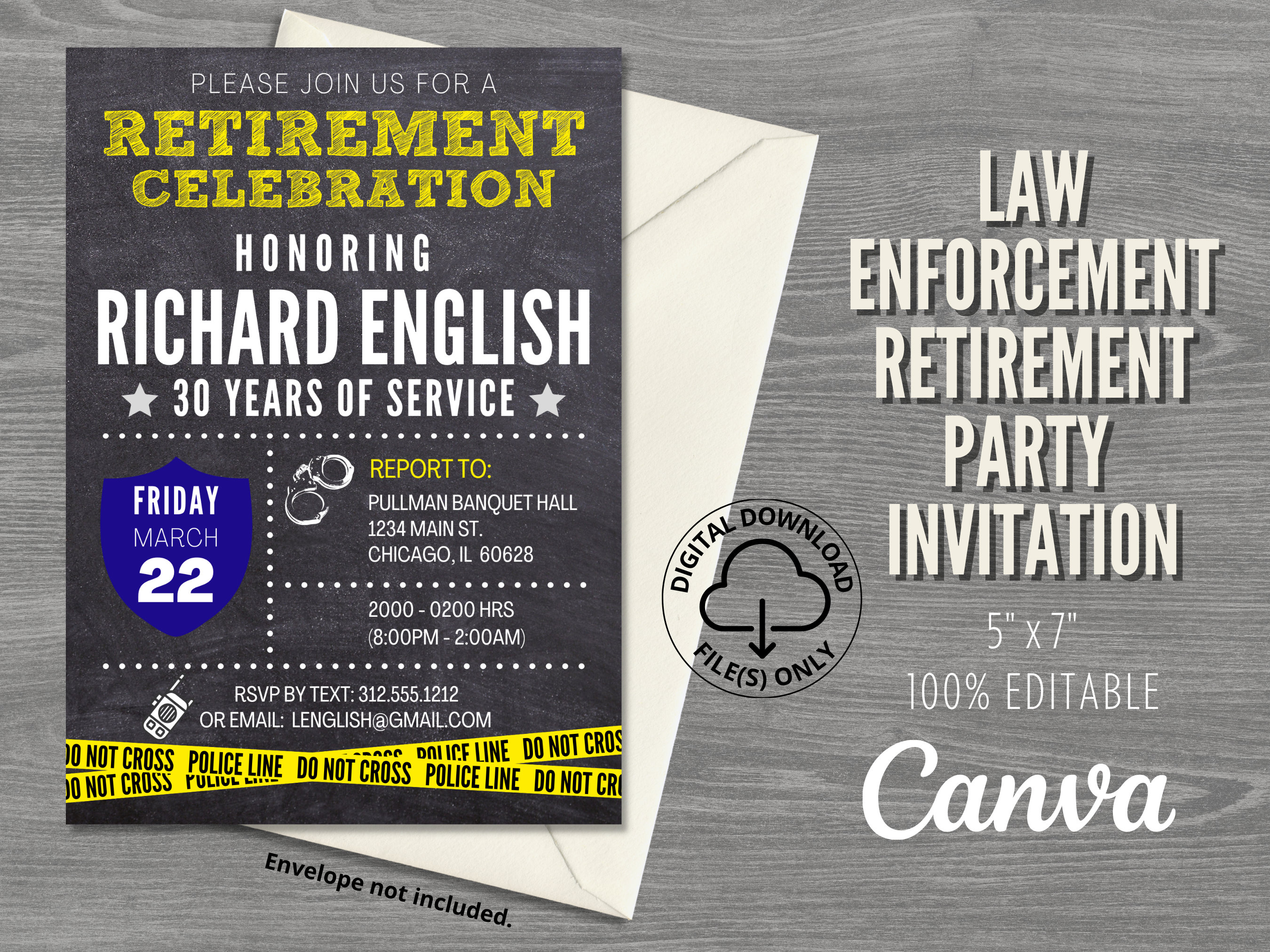 Editable Retirement Party Invitation With Law Enforcement Theme in ...