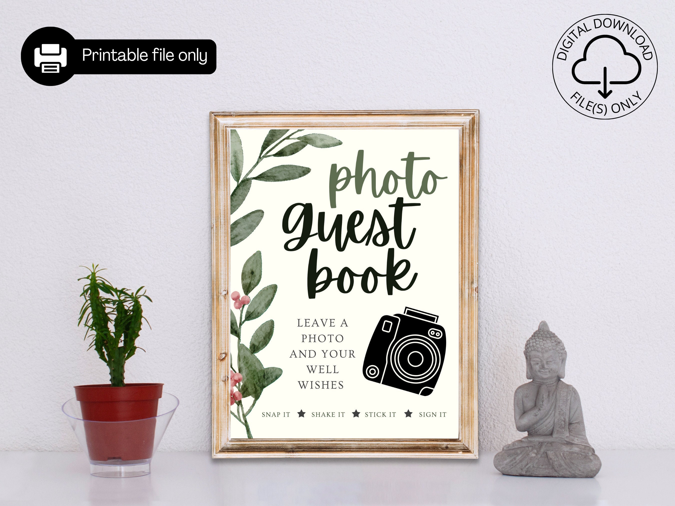 Leafy Photo Booth Guest Book Sign, Polaroid Guestbook, Wedding Sign for ...