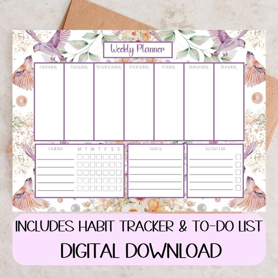 Weekly Planner Printable Floral Weekly Planner Print Desk - Etsy