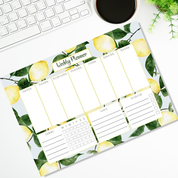Weekly Planner Printable Lemon Weekly Planner Desk Weekly - Etsy