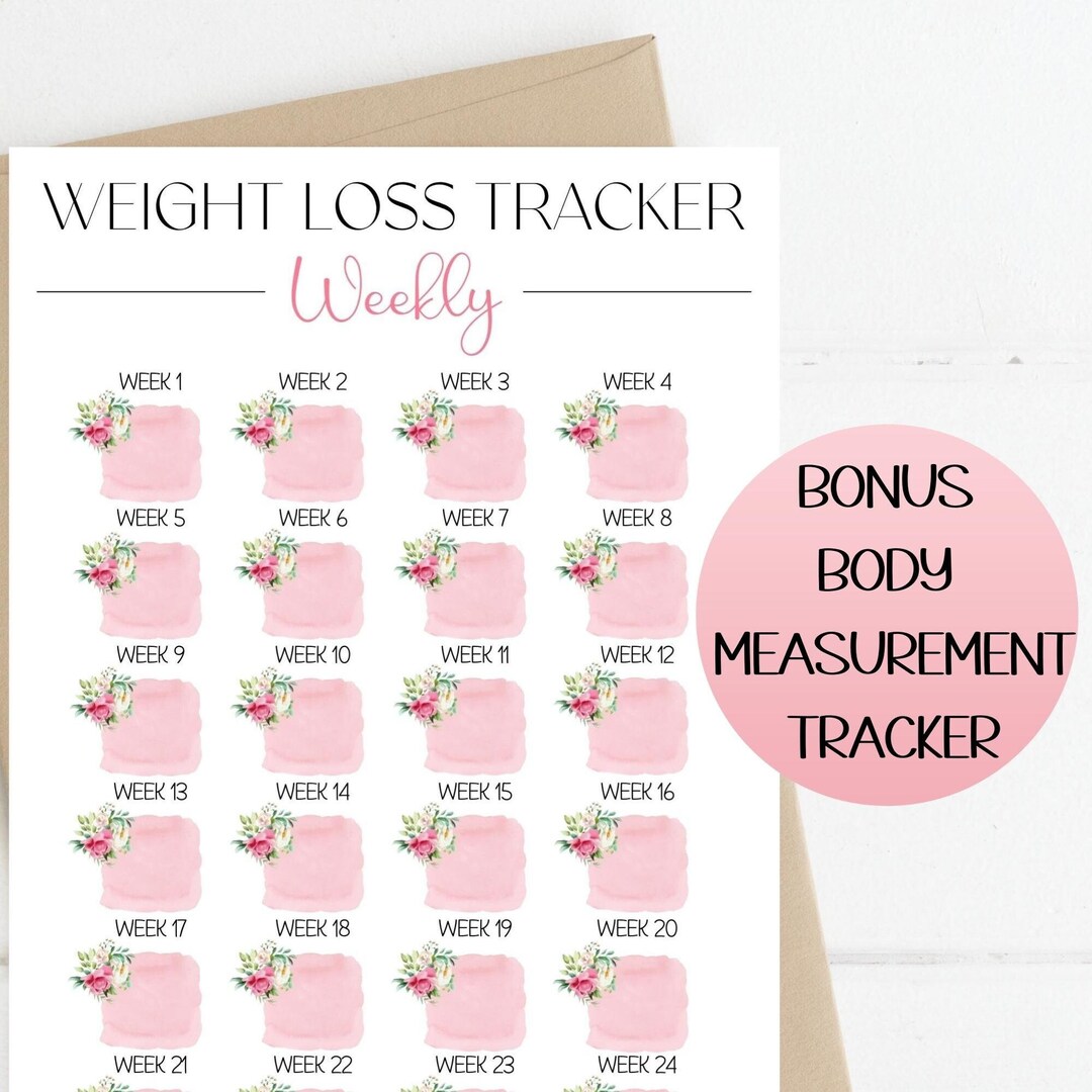 Weight Loss Tracker, Pink Rose Weight Loss Printable, Body Measurement ...